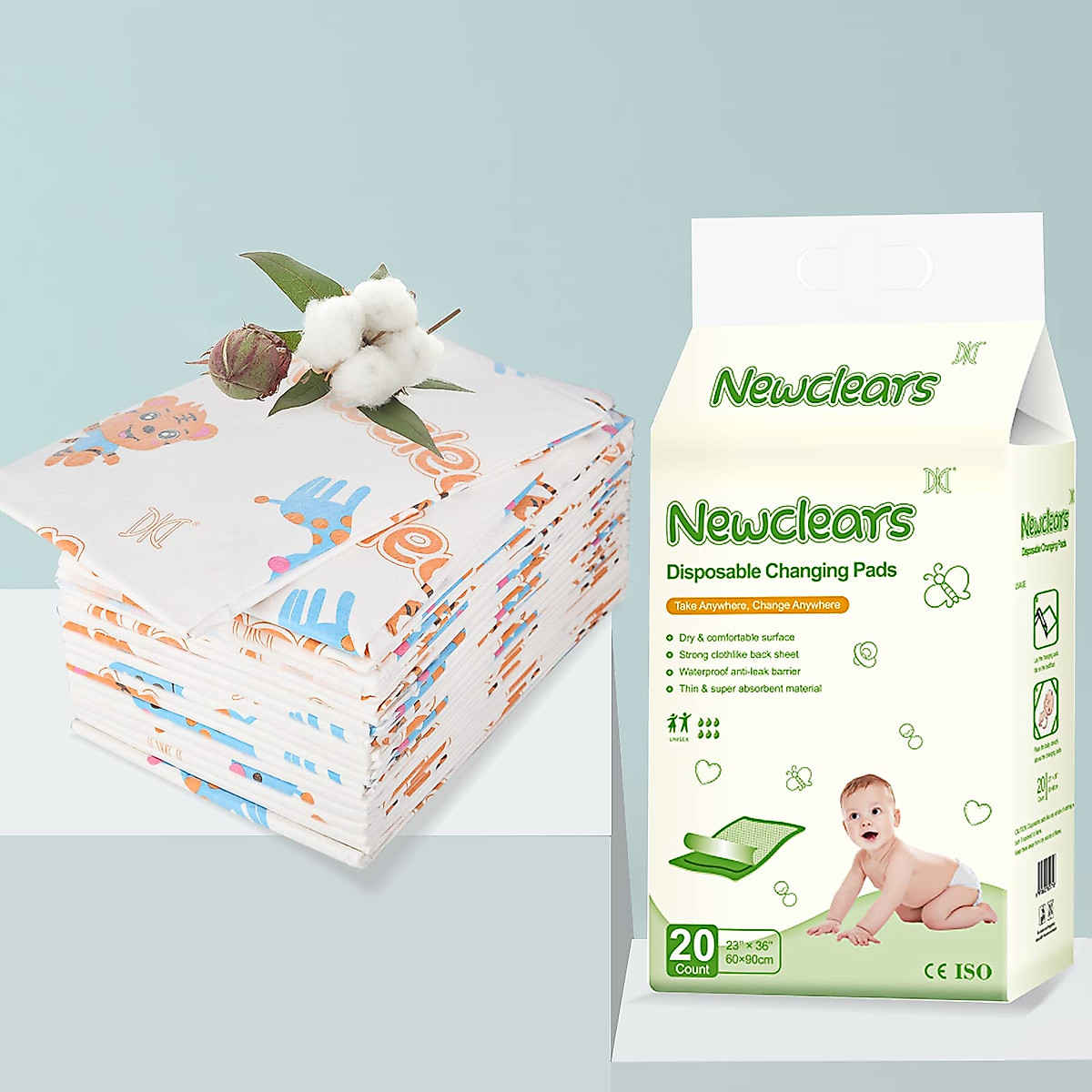 Newclears Baby Disposable Underpads Breathable Incontinence Diaper Changing Pads, 20 Count/Pack (23''x36'' - 6pack(120 Count))