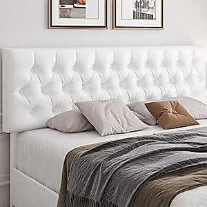 Keyluv Modern Upholstered Bed Frame with 4 Drawers, Button Tufted Headboard Design, Solid Wooden Slat Support, Easy Assembly, Full Size, White
