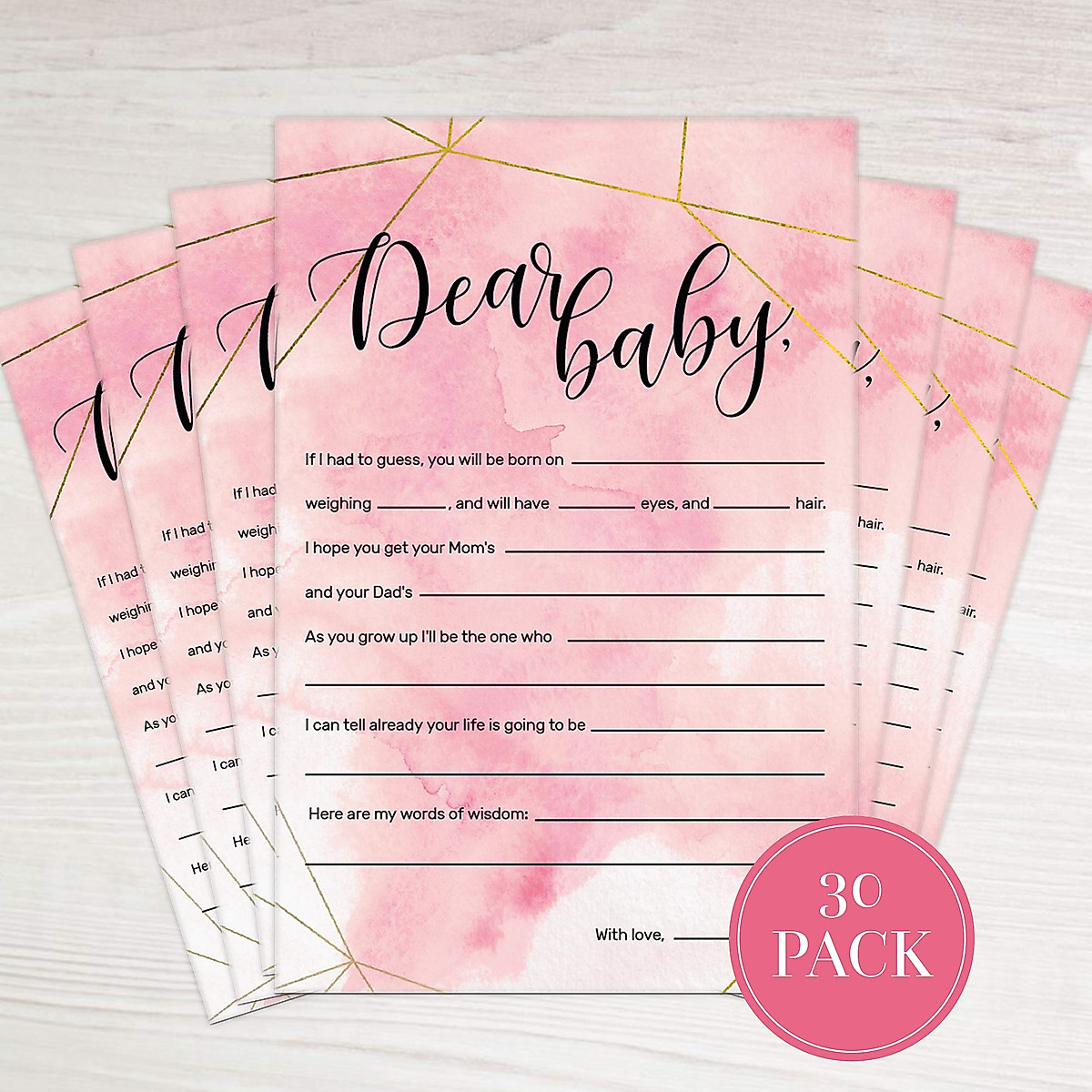 30 Pack Baby Shower Advice Cards. Watercolor Baby Shower Games. Baby Prediction and Advice Cards for Girl Baby Shower.