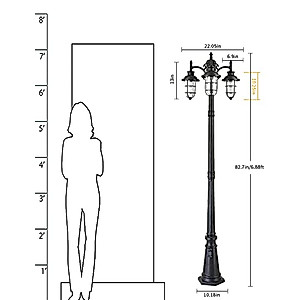 CMRCOZIRA Triple-Head Street Light with Outlet, Nautical Style Outdoor Post Light, IP65 Outdoor Lamp Post Lights with Clear Seeded Glass, Outdoor Street Light Matte Black for Street, Garden, Driveway