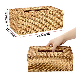 Sumnacon Tissue Box Cover Rectangle Tissue Box Rattan Tissue Box Holder,Wicker Decorative Tissue Holder for Bathroom Toilet Living Room Kitchen Office Table Desk, Yellow