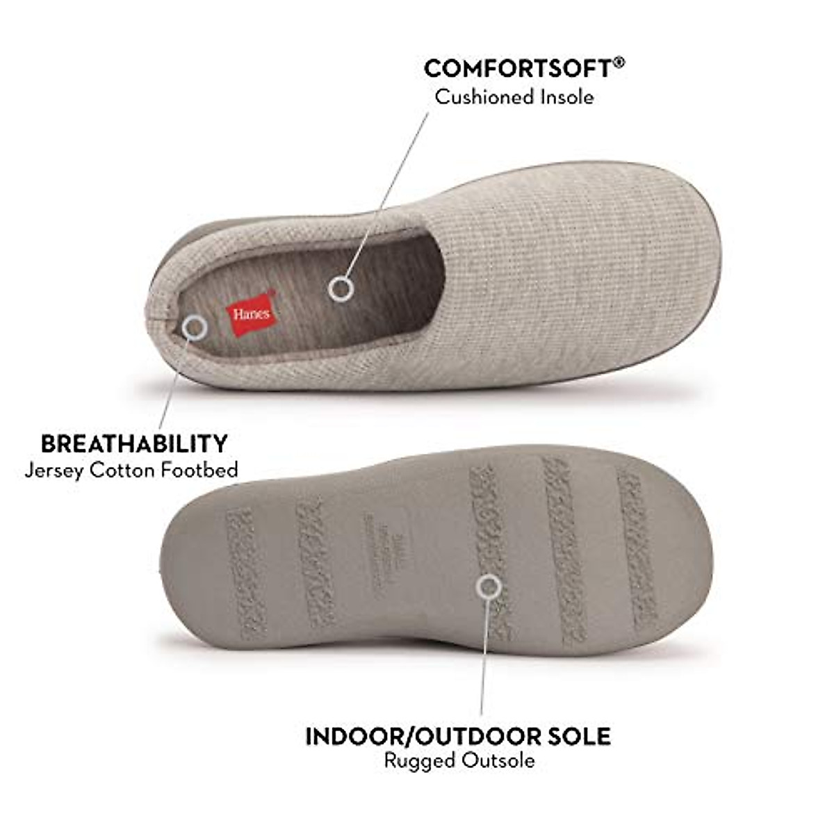 Hanes Womens Soft Waffle Knit Clog Slippers with Indoor/Outdoor Sole , Grey , Small