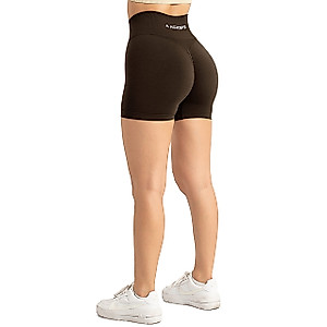 A AGROSTE Women 3.6" Intensify Workout Shorts with Pockets Seamless Scrunch Butt Lifting Gym Shorts High Waist Yoga Shorts