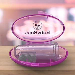 BabyBaus: Baby Finger Toothbrush | Easy Oral Hygiene for Kids, Toddlers, Babies and Pets | Soft, Massaging Bristles, Ergonomic Design – Set of 3, with 3 Cases in Blue, Pink, Clear