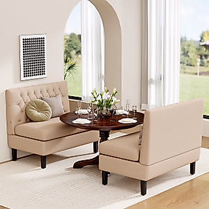 Andeworld Modern Loveseat Settee Button Tufted Sofa Couch Upholstered Banquette Dining Bench High Back Living Room Funiture (Khaki 1)