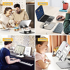 Book Stand for Reading, Grathia Adjustable Book Holder with Page Clips & Multi Heights Angles, Aluminum Ergonomic Desk Page Holder Foldable Book Stands Holder for Textbook Recipe Music Tablet (12'')