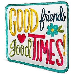 DEMDACO Good Friends Good Times Vibrant Multicolored 14 x 11 Glass Rectangular Platter