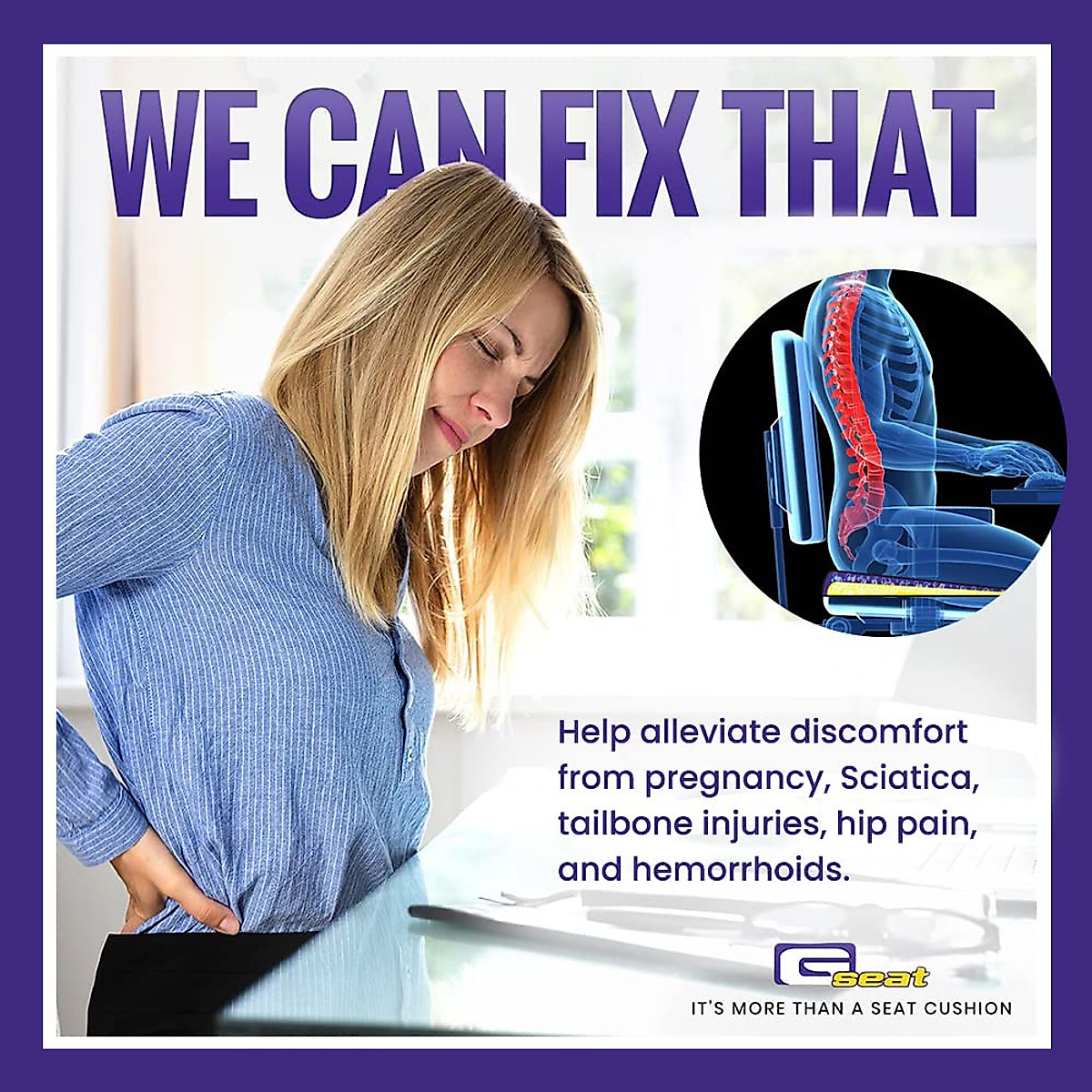 GSeat Classic Gel and Foam Seat Cushion (Gray) - Chair, Car, Office, Commute, Airplane, Wheelchair, Sciatica, Coccyx/Tailbone & Chronic Back Pain Relief - Ergonomic Comfort - Long Lasting