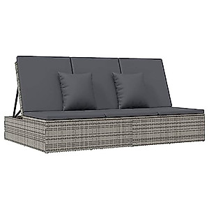 Makastle 2-Person Patio Lounge Chair, Outdoor PE Rattan Adjustable Double Daybed Chaise with Pillow & Cushions, Loveseat Sofa for Garden Lawn Backyard, 78.7"x47.6"x12.2" Poly Rattan Dark Gray