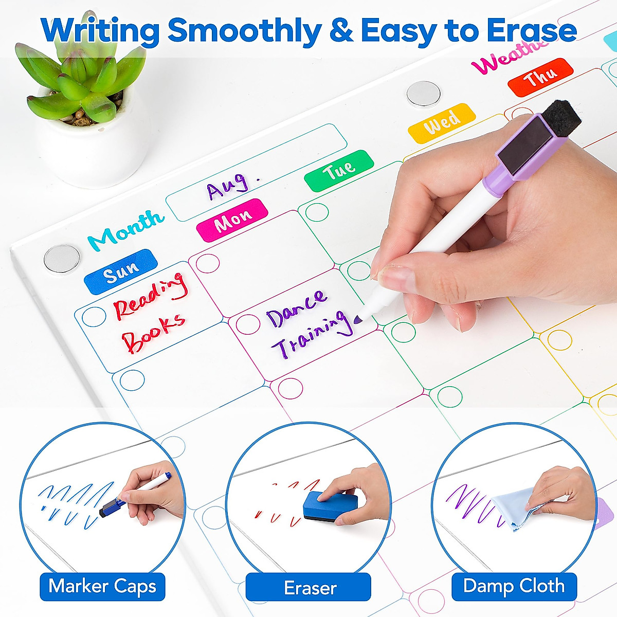 D-FantiX Clear Magnetic Calendar for Fridge, 6 Thickened Magnets Acrylic Dry Erase Board for Refrigerator, Set of 2 Family Monthly Weekly Planning Boards, Reusable Calendar and Blank Memo (15"x11")