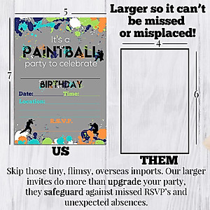 Paintball Themed Birthday Party Invitations, 20 5x7 Fill In Cards with Twenty White Envelopes by AmandaCreation