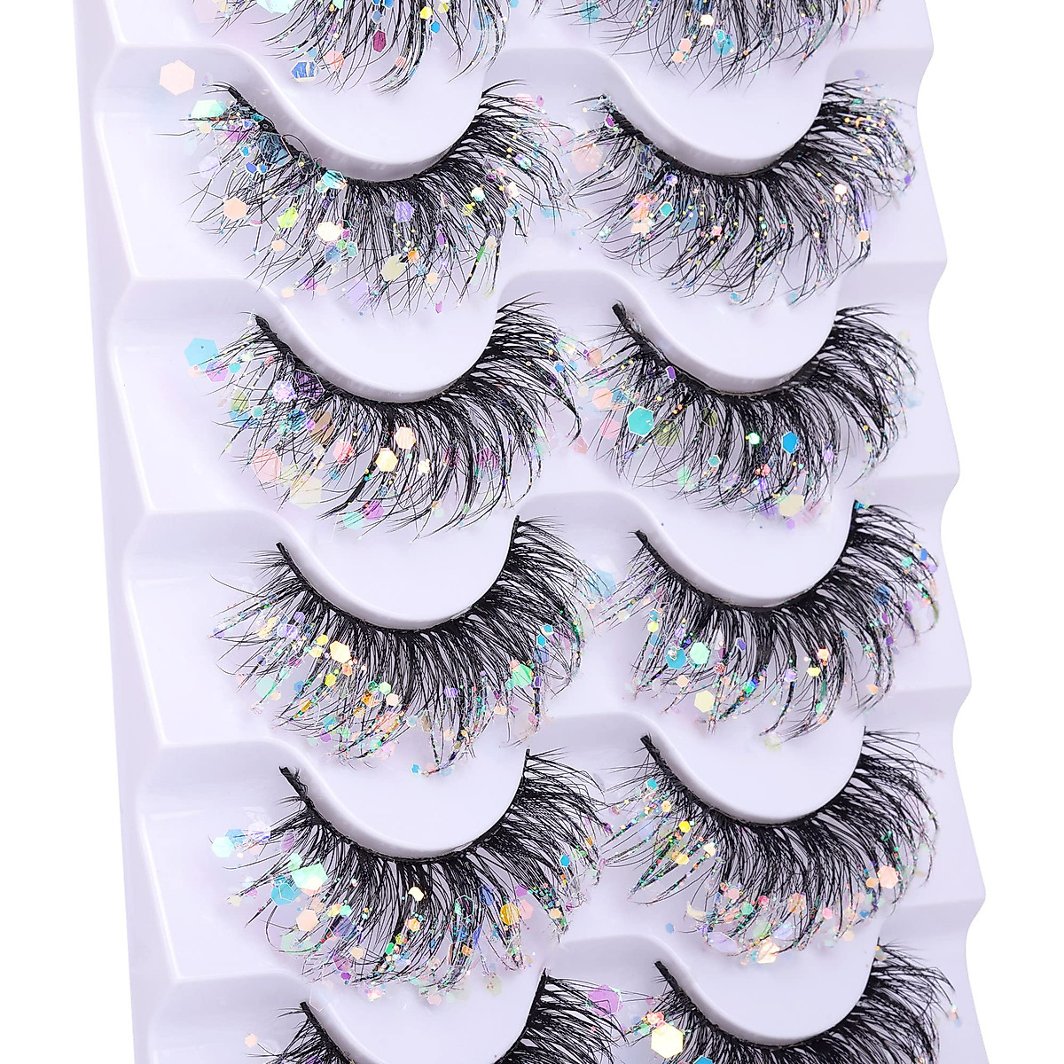 wiwoseo False Eyelashes Christmas Shining Lashes Natural Volume Colorful Decorative Eyelashes Fluffy Wispy Faux Mink Lashes For Festival Shining in the Night for Christmas New Year Cosplay Party