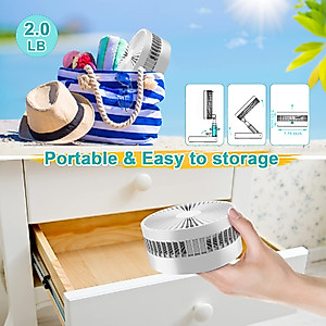 QUALORI Fan Collapsible Fan for Traveling Portable Foldaway Fan Rechargeable Portable Folding Travel Fans Portable Pedestal Standing Fan Foldable Travel with 7200Mah Battery for Bedroom Home Office