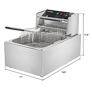 ROVSUN 11.4QT Electric Deep Fryer w/Basket & Lid, Countertop Kitchen Frying Machine, Temperature Adjustable Stainless Steel French Fryer for French Fries, Donuts, 2.5KW 60Hz 110V