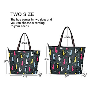 ZENWAWA Colorful Cat Silhouette Tote Bag Aesthetic, Zipper Large Capacity Women Grocery Bag Purse Shoulder Bag 2 Sizes