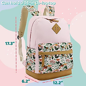 Leaper Floral Canvas Backpack Laptop Bag Daypack bag Lunch Bag Purse 3 in 1 Pink