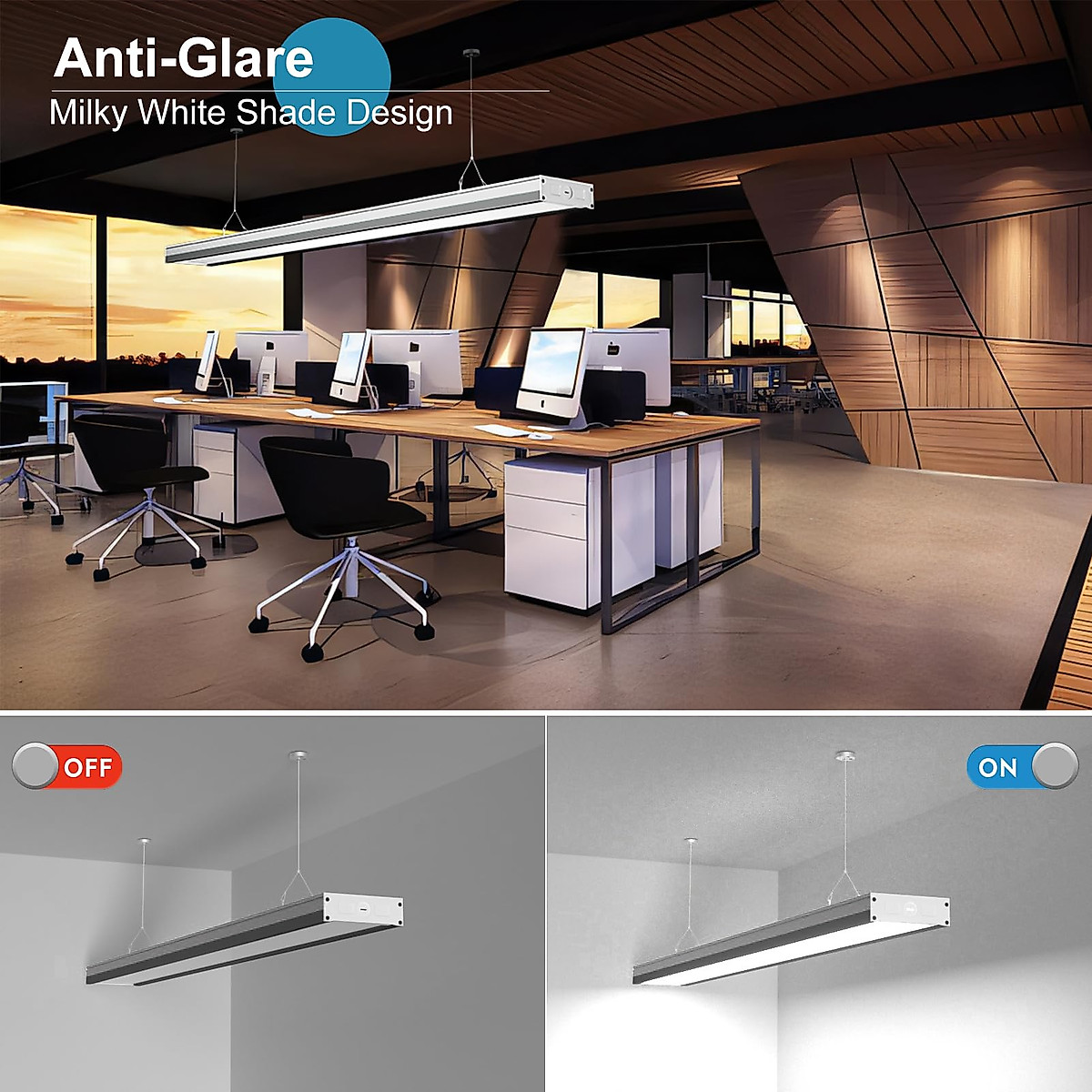 Lightdot 4FT-5IN LED Wraparound Shop Lights,100-277v Linkable,50W 4FT LED Light Fixtures for Garage Workshop Supermarket,7000LM [Eqv. 400W] 5000K Black&White,Flush and Hanging Mouting Available-1Pack