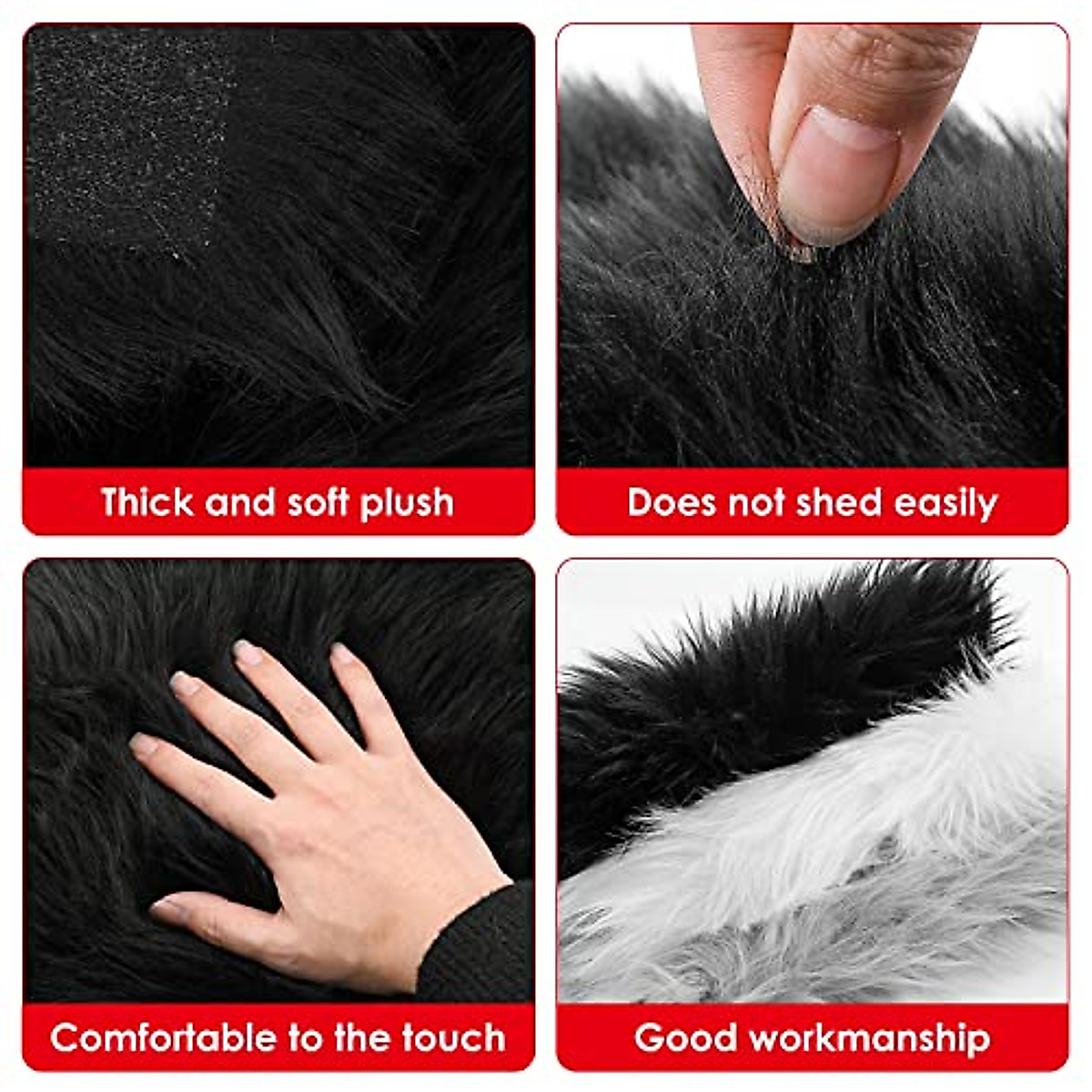 WLLHYF 8/10/12 Inches Faux Fur Rug Fabric Squares Area Rug Shaggy Fur Fabric Cuts Fluffy Fur Square Patches Plush Rug Chair Cover Seat Cushion Pad (Black, 12inch)