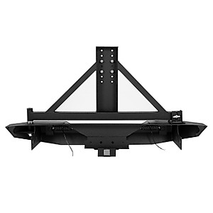 HECASA Rear Bumper Compatible with 2007-2018 Jeep Wrangler JK w/Lockable Tire Carrier w/2" Receiver w/18W High Powered LED Floodlights Steel Textured Black 2 Packages