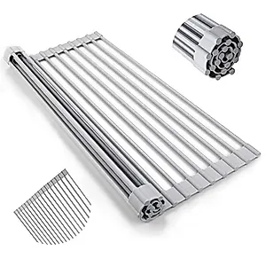 VIPointStar Roll Up Dish Drying Rack Over Sink, 17 X 13IN, Sink Rack Cover, Food Grade & BPA Free Silicone Over Sink Foldable Dish Rack, Dish Drying Rack for RV Sink Cover/Kitchen, Easy Clean