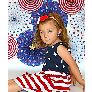 12Pairs Patriotic Earrings 4th of July American Flag Earrings for Women Enamel Heart Star Butterfly USA Stud Earrings Set Independence Day Jewelry Gifts (12 Pairs)