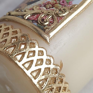 Small Our Lady of Guadalupe Devotional Candle with Gold Toned Wax Details, 4 ¾ Inches