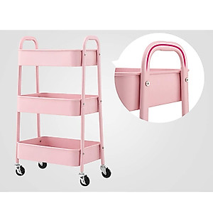 MTYLX Trolley,Cart,Household Multi-Layer Trolleys,Cart Family Restaurant 3 Layers Plus Thick Side Handles Design 360 Degrees Swivel Castors Easy to Clean, 3 Colors,Pink,40X28X74Cm