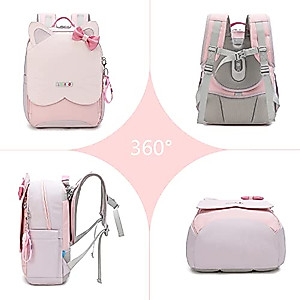 LISINUO Kids Backpacks Girls Backpack Kid Kitten School Bags Elementary Small Bookbag for Girl(Purple)