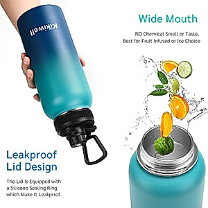 Insulated Water Bottle With Straw, Sports Water Bottle 1 L, Reusable Vacuum 18/8 Stainless Steel Flask Thermos, Modern Wide Mouth Double Walled Simple Mug, Keeps Hot & Cold (32 oz, Deep Aqua & Blue)