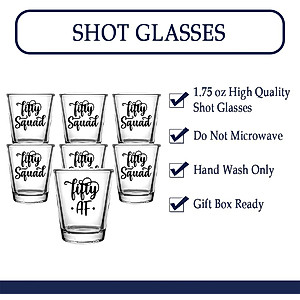 Veracco Fifty AF Fifty Squad Cheers To 50 Years Shot Glasses Birthday Gift For Someone Who Loves Drinking Bachelor 50th Funny Party Favors Fifty and Fabulous (Clear, Glass)