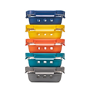 GC GENICOOK Glass Food Storage Meal Prep Containers - Bowls with Silicone Sleeve and Airtight Durable Glass Lids- Bento Box Lunch Box -stackable,microwave and freezer safe,(5 Pack, 22 Ounce)