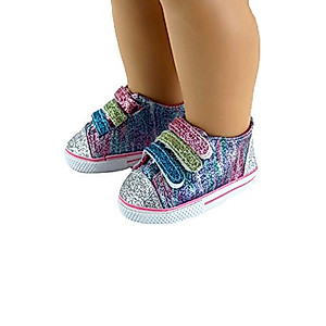 American Fashion World Rainbow Glitter Sneakers for 18-Inch Dolls | Premium Quality & Trendy Design | Dolls Shoes | Shoe Fashion for Dolls for Popular Brands