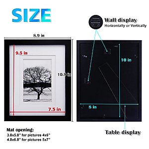 Egofine 8x10 Picture Frames 4 PCS, Made of Solid Wood Display 4x6 and 5x7 with Mat Covered by Plexiglass, for Table Top Display and Wall Mounting, photo frame Black