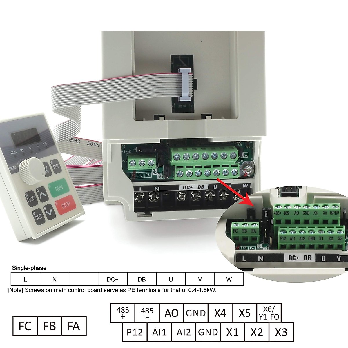 RATTMMOTOR 1.5KW VFD 110V Single to 3 Phase Inverter Variable Frequency Drive Spindle Motor Controller Converter 0-1000Hz + Extension Cable for CNC Router Milling Engraving Machine