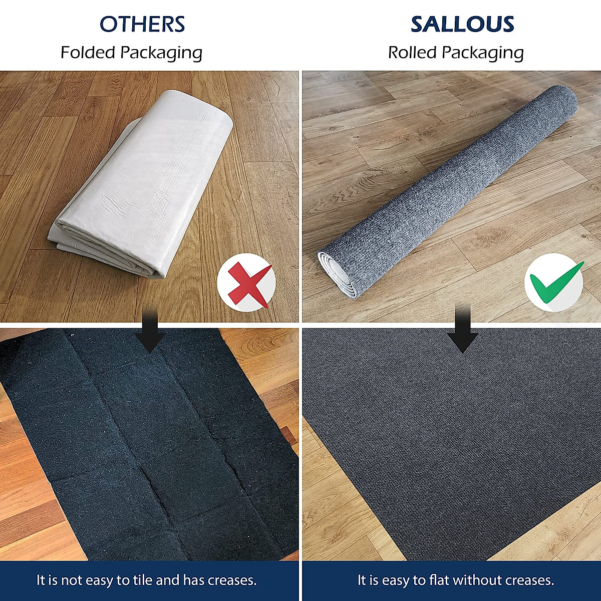 SALLOUS Chair Mat for Hard Floors, 63"x51" Large Office Chair Mat for Hard Surface, Chair Mat for Hardwood Floor, Multi-Purpose Low-Pile Desk Rug for Home, Rolled Packaging, Dark Grey
