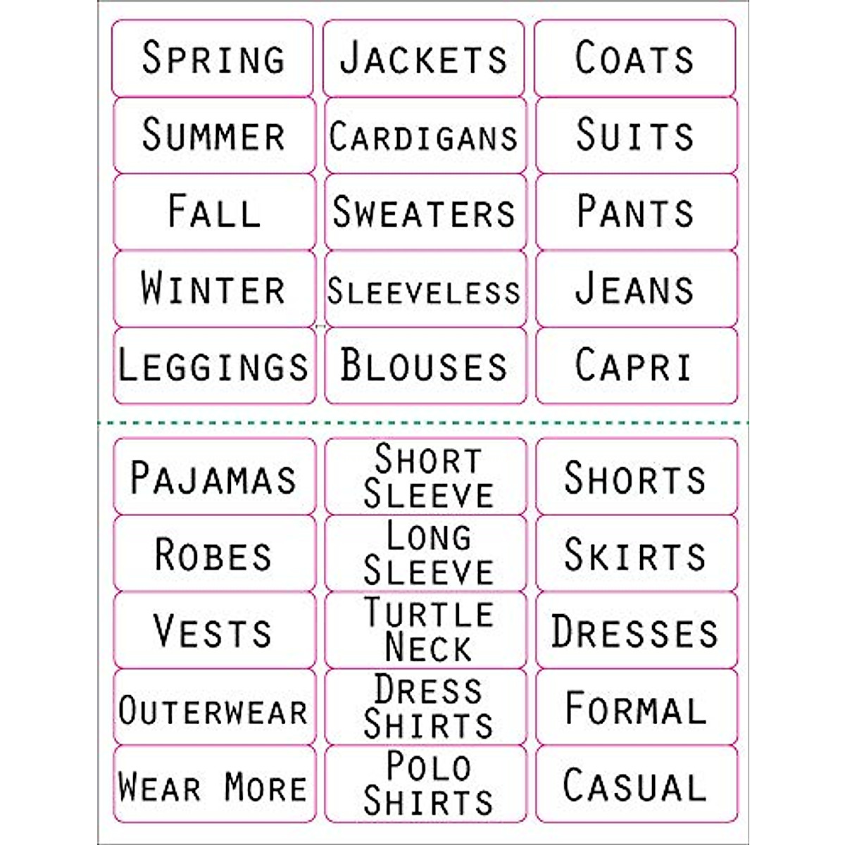 12 Blank White Large Clothing Rod Size Dividers Adult or Child Closet 6x4 Inches