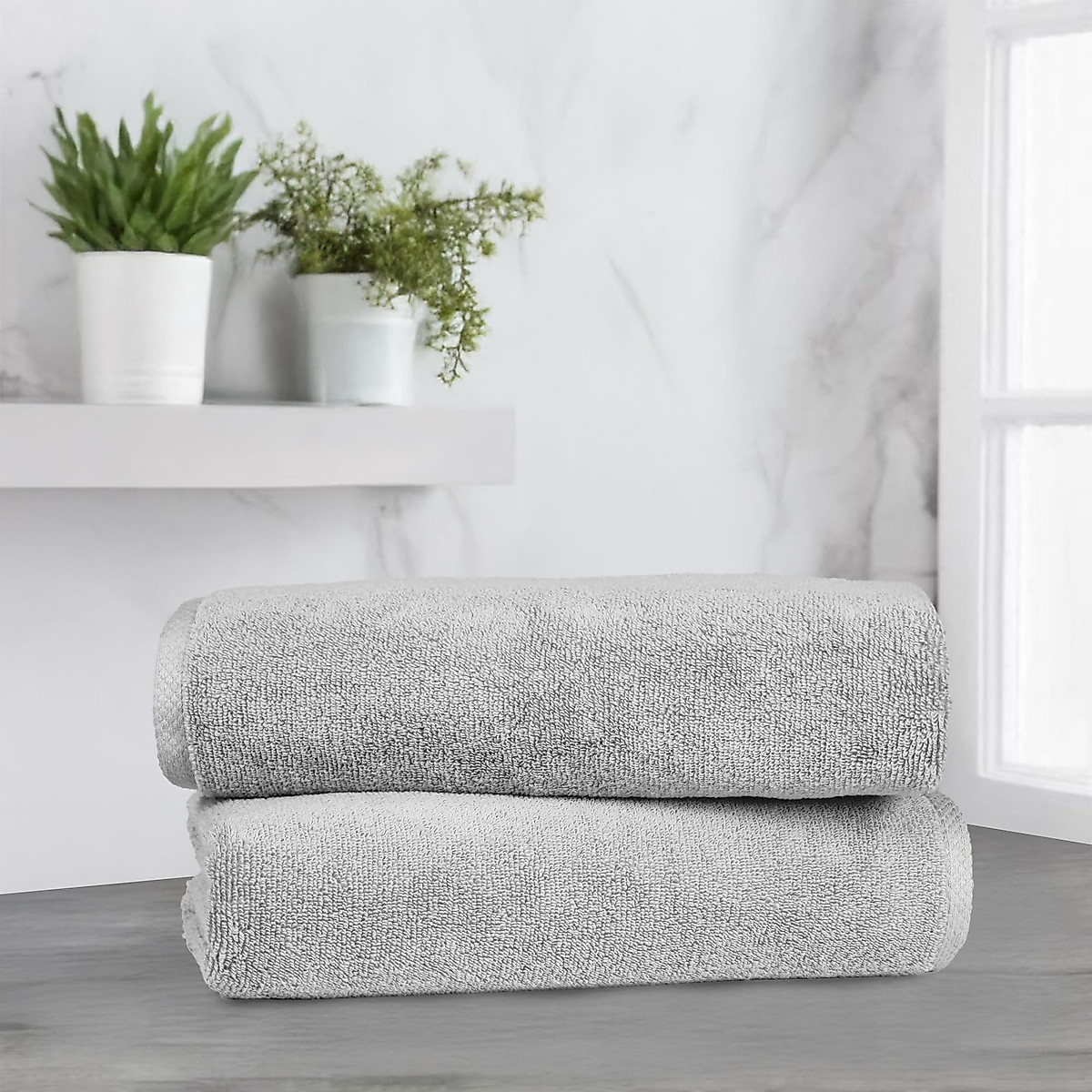 Amazon Basics 100% Cotton Quick-Dry Bath Towels - 2-Pack, Platinum