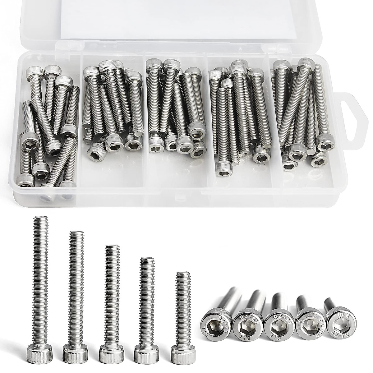 M6 x 30mm 35mm 40mm 45mm 50mm Socket Head Cap Screws Bolts 304 Stainless Steel Machine Metric Hex Socket Screw, 50PCS