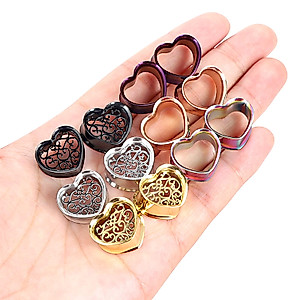 DERALA Stainless Steel Ear Tunnels 12pcs Hollow Heart Ear Gauges Stretcher Ear Piercing Expanders 00g