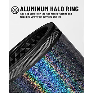 Welforth Slim Can Cooler for Slim Beer & Hard Seltzer Double-walled Stainless Steel 12oz Sleeve Skinny Can Coozies Drink Holder(GLITTER BLACK)