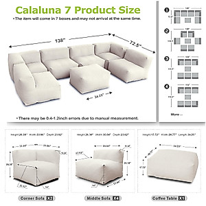 Dineli ANNYH CALALUNA 7Pc Patio Garden Furniture Sectional Conversation Set.Combines 4Middle, 2Corner, 1Ottoman/Coffee Outdoor Exp Foam Filled Chairs. A Unique Modular Contemporary Sofa (Sand Beige)