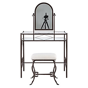 Linon Dark Metal Set Table with Upholstered Stool Clarisse Vanity, 52.4" x 31.8" x 18.3"