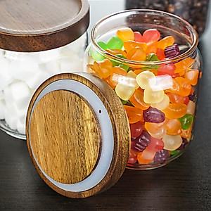 Yeahey Glass storage jars with wooden lids, food storage jars, glass kitchen jars, transparent containers for coffee bean storage, biscuit/candy/spice/tea/Pasta/Nuts storage jars (15oz*2)