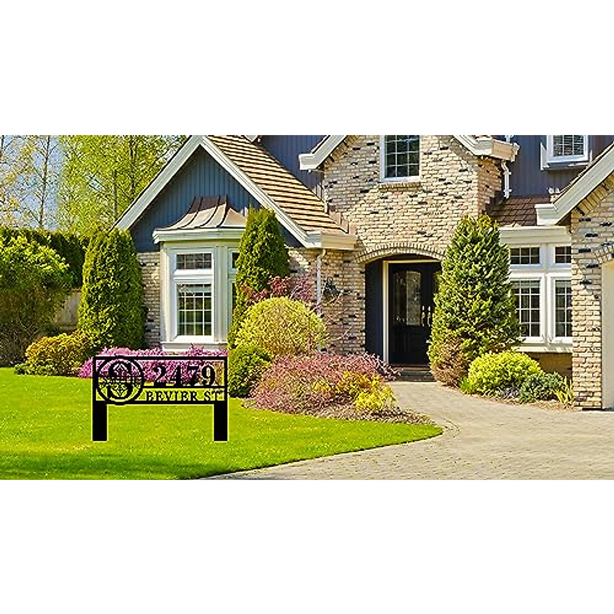 Personalized Metal Address plaque with Monogram displays your address and street name, House Number Address Sign, Personalized Metal Yard Stake House Address Name Sign