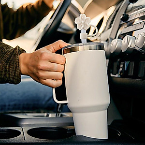 Clakioom Straw Cover Cap for Stanley Cup, 3Pcs Flower Silicone Straw Toppers Accessories Compatible with Stanley Cup 30&40 Oz Tumbler, Straw Tips Lids for Home and Party Decor (Beige)