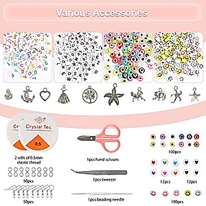 QUEFE 40000pcs 2mm Glass Seed Beads for Jewelry Making Kit, 440pcs Letter Beads 100pcs Smiley Face Beads & 100pcs Evil Eye Beads for Bracelets Necklace Ring Making DIY Art Craft Gifts