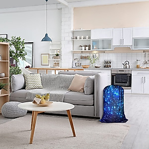 Swono Galaxy Night Drawstring Closure Dirty Clothes Bag Organizer, Heavy Duty Large Laundry Bag, Stars Blue Magical Universe Outer Space Nebula Constellation Rip-Stop Bags for Camp Travel