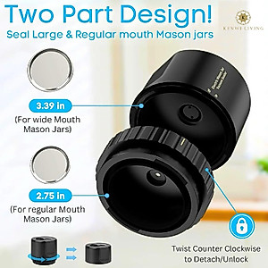 Kenwi Living Electric Mason Jar Vacuum Sealing Kit with Wide and Regular Mouth Lids, Vacuum Sealer for Canning Jars and Food Storage, 2024 Automatic Stop Version, Black