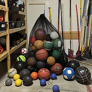 DoGeek Heavy Duty Mesh Ball Net Bag(10-12Balls),Basketball and Soccer Mesh Net Bag,Mesh Equipment Bags for Sports,Extra Large Mesh Ball Bags Drawstring for Coaches,Gym Ball Net Storage Bag