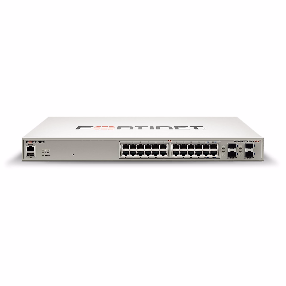 FORTINET FortiSwitch 124F-FPOE - FS-124F-FPOE, L2+ Managed POE Switch with 24GE + 4SFP+, 24port POE. Rack Mountable
